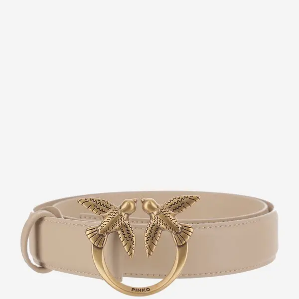 Pinko Love Berry Leather Belt - Beige