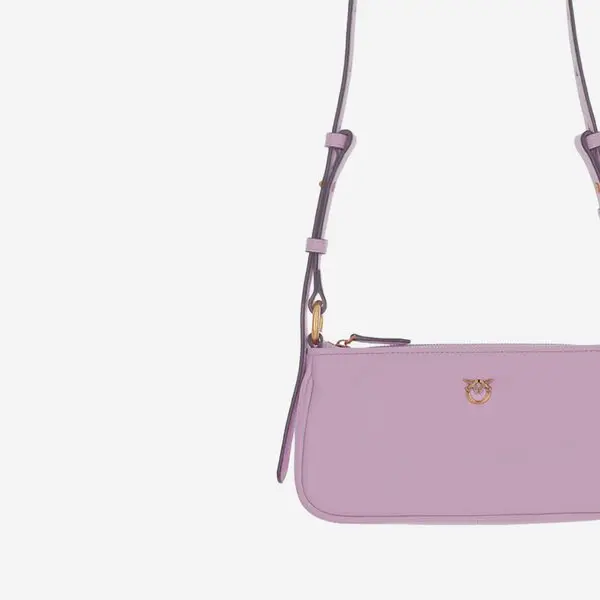 Pinko Mini Leather Baguette With Logo - Lilac