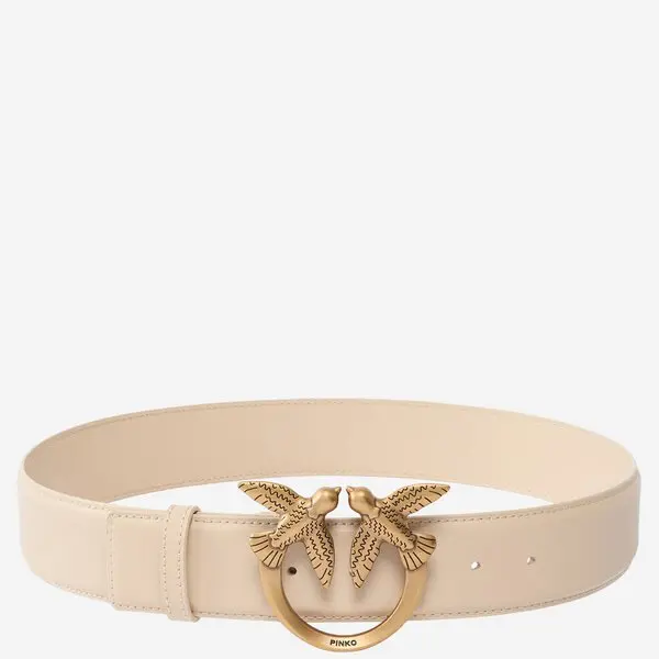 Pinko Love Berry Leather Belt - Beige