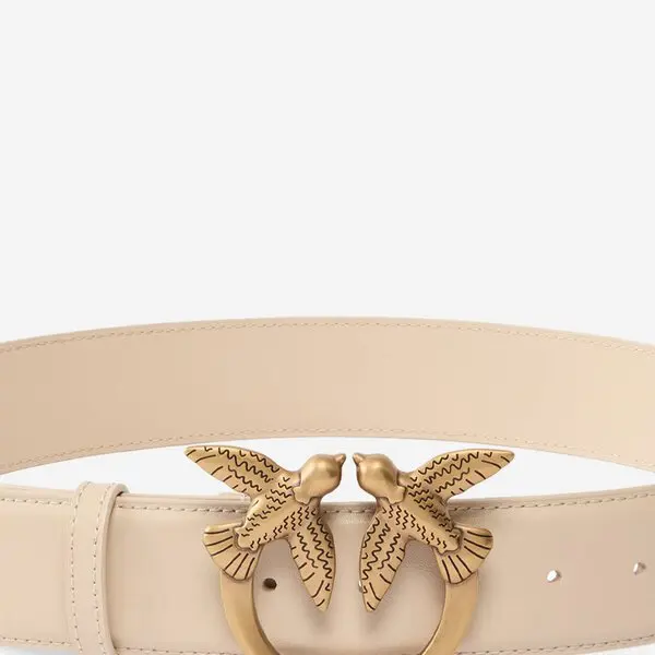 Pinko Love Berry Leather Belt - Beige