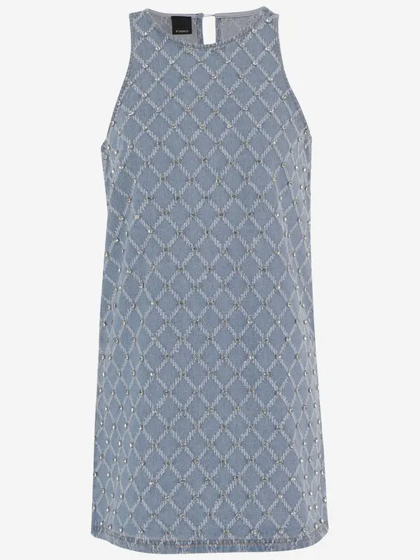 Pinko Amorino Rhinestone Cotton Dress - Light Blue