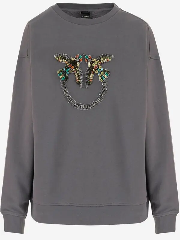 Pinko Cotton Sweatshirt With Logo - Grey