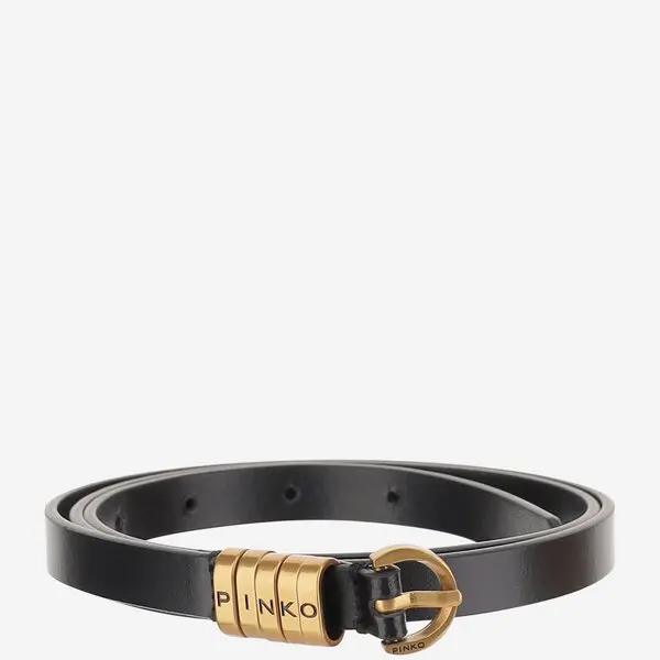 Pinko Leather Belt With Logo - Black