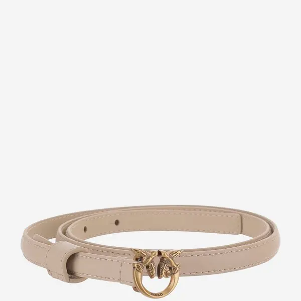 Pinko Leather Belt With Love Birds Buckle - Beige