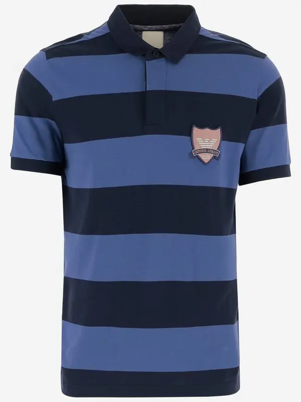 Emporio Armani Striped Cotton Polo Shirt With Logo - Red