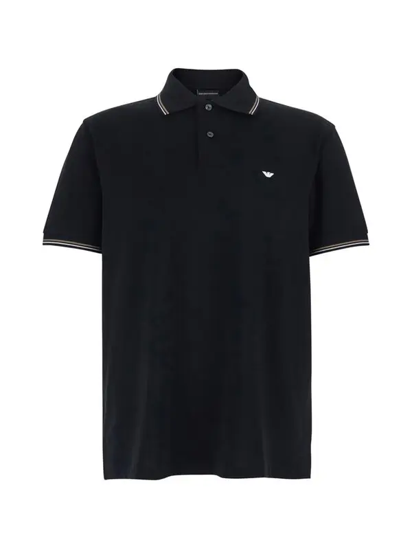 Emporio Armani Logo Cotton Polo Shirt - Black