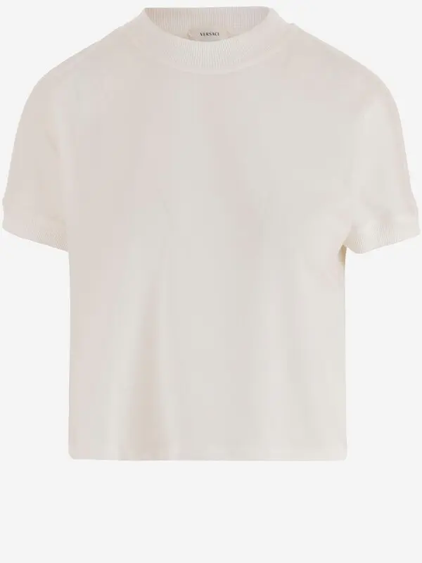 Versace Stretch Cotton T-shirt With Logo - White