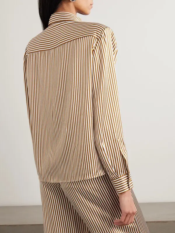 FRAME Ritz Paris Embroidered Striped Silk-satin Shirt