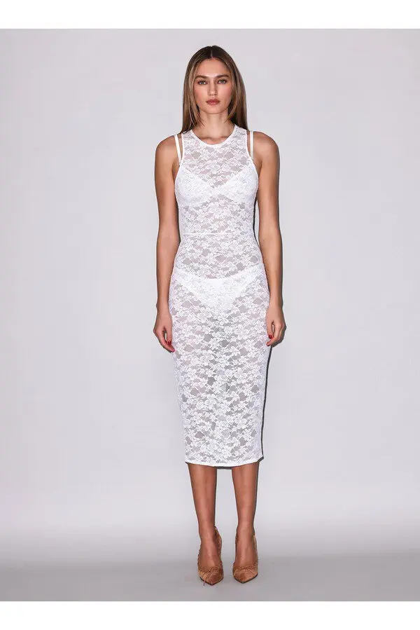 FLEUR DU MAL Le Stretch Lace Racer Tank Dress - Neutral