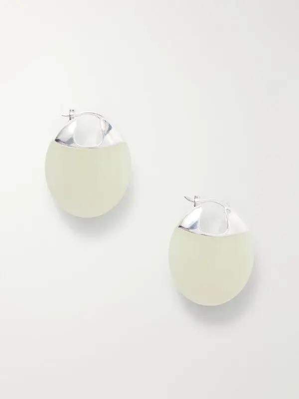 Lié Studio Erin Silver And Serpentine Hoop Earrings - Green