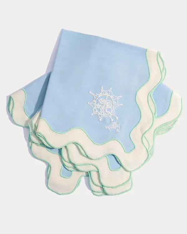 LILLY PULITZER Embroidered Scalloped Dinner Napkins - Hydrangea Blue Embroidered Napkin Set