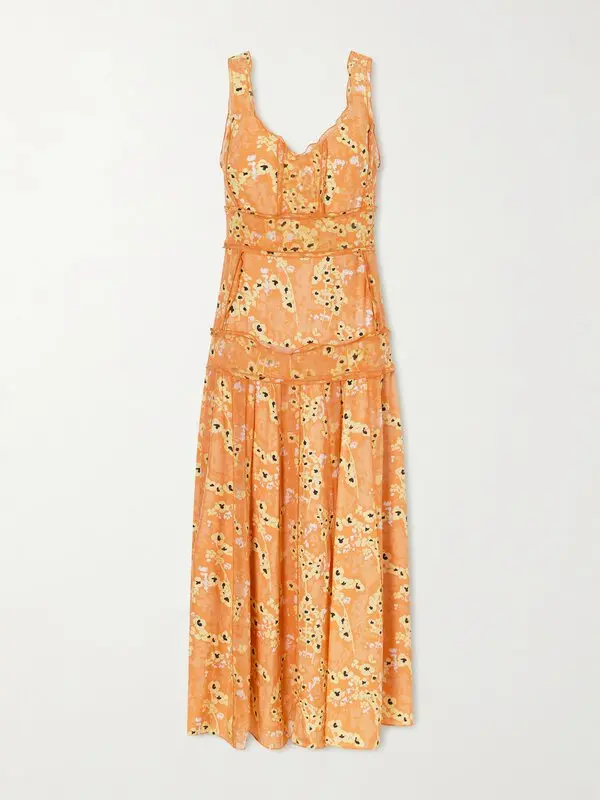 LA LIGNE Livia Panelled Printed Silk Maxi Dress