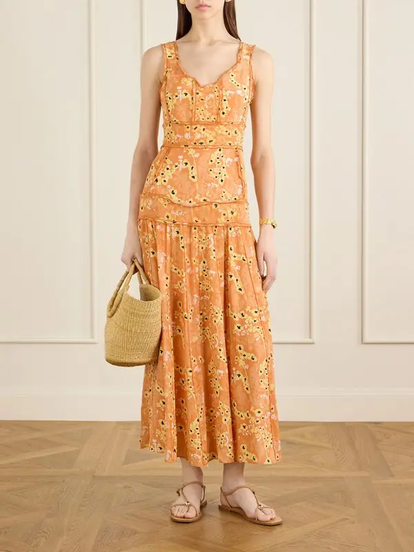 LA LIGNE Livia Panelled Printed Silk Maxi Dress