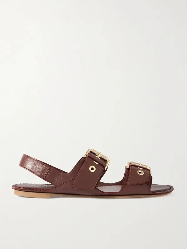 JAMIE HALLER Double Buckle Leather Sandals - Burgundy