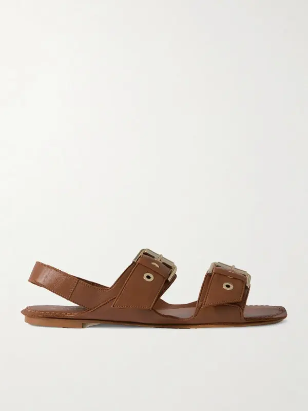 JAMIE HALLER Double Buckle Leather Sandals - Brown