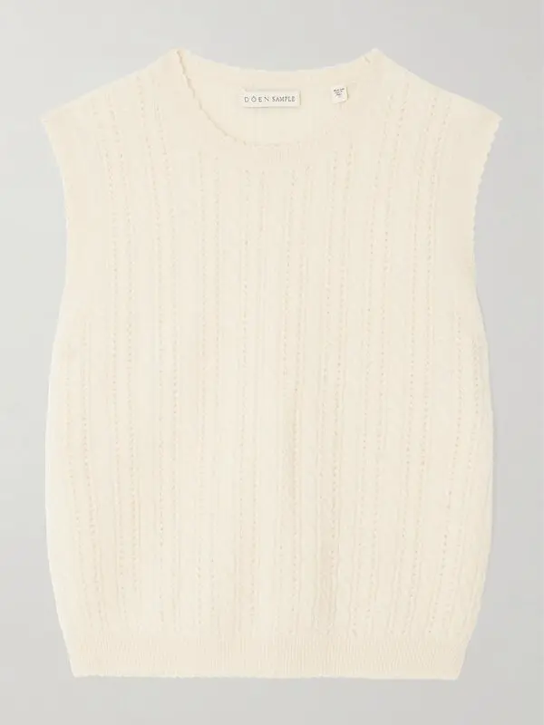 DÔEN Louden Cropped Cable-knit Cashmere Vest - Cream