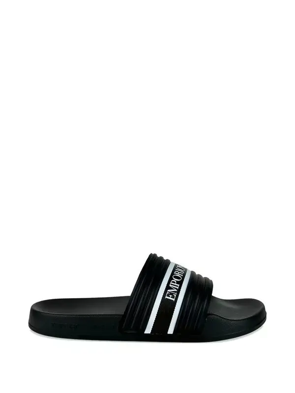 Emporio Armani Logo Stripe Slides - Black