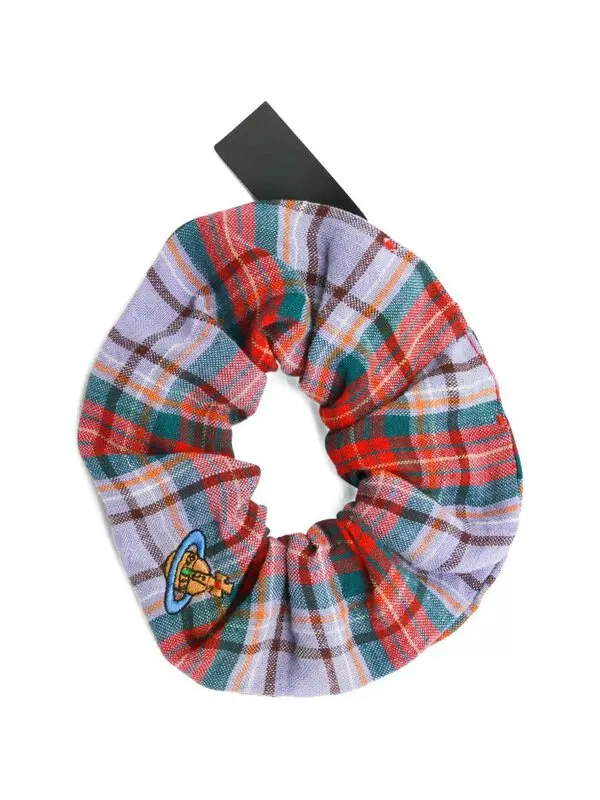 VIVIENNE WESTWOOD Embroidered Plaid Scrunchie - Purple