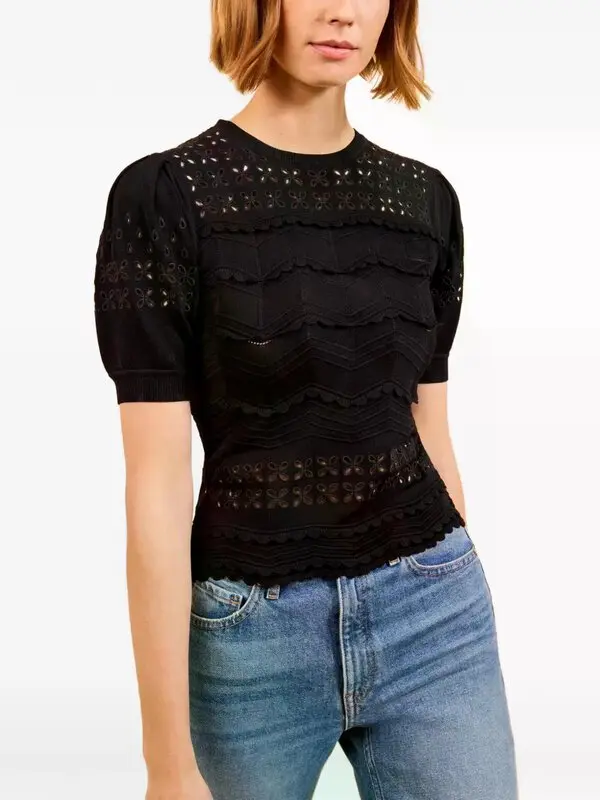 Ulla Johnson Eyelets-detail Ruffled Top - Black