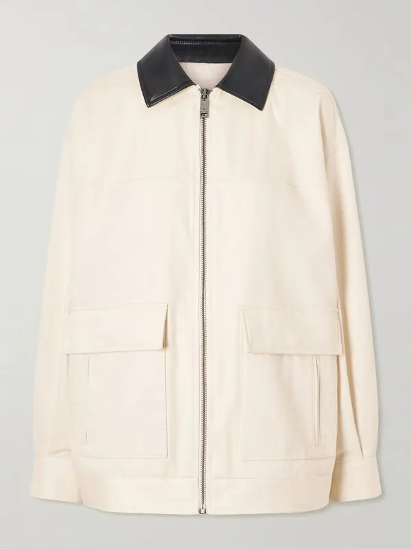 ANINE BING Holden Leather-trimmed Cotton Twill Jacket - Neutrals