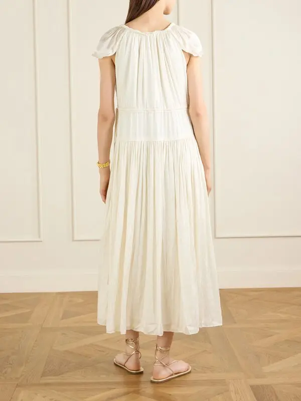 LA LIGNE Pintucked Ruffled Satin Midi Dress - Neutrals