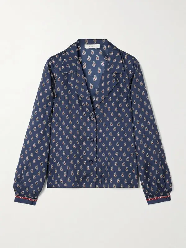 DÔEN Elene Paisley-print Silk-satin Blouse - Blue