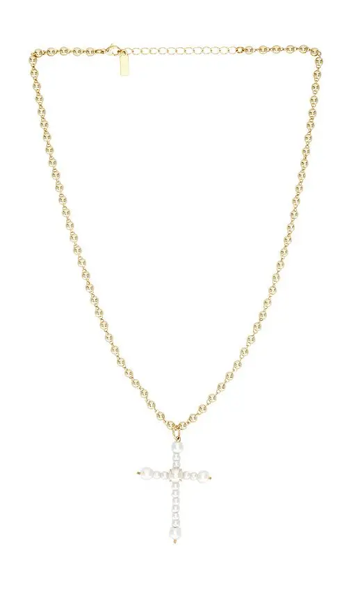NATALIE B JEWELRY Charity Pearl Cross Necklace - Gold & Pearl
