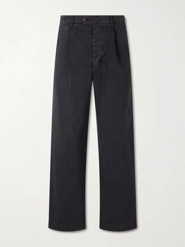 Auralee Wide-leg Pleated Garment-dyed Cotton-twill Chinos