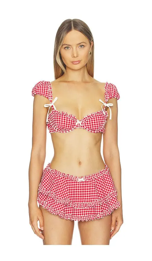 For Love & Lemons Alison Puff Sleeve Bikini Top - Red