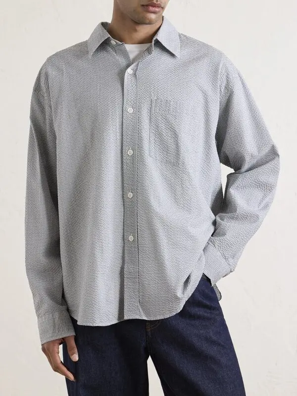 MFPEN Executive Checked Cotton-seersucker Shirt - Gray