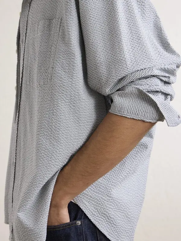 MFPEN Executive Checked Cotton-seersucker Shirt - Gray