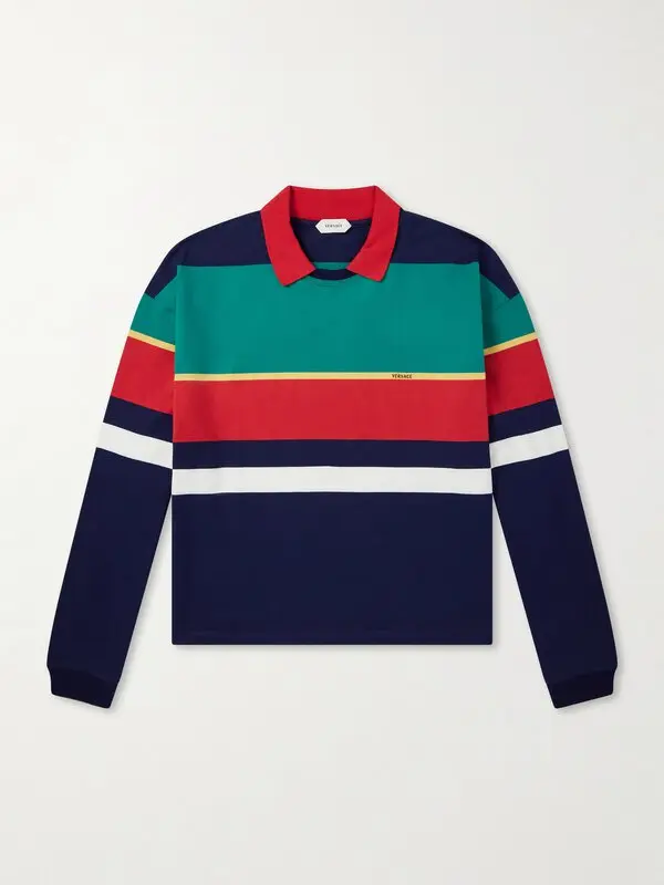 Versace Logo-embroidered Striped Cotton-jersey Sweatshirt
