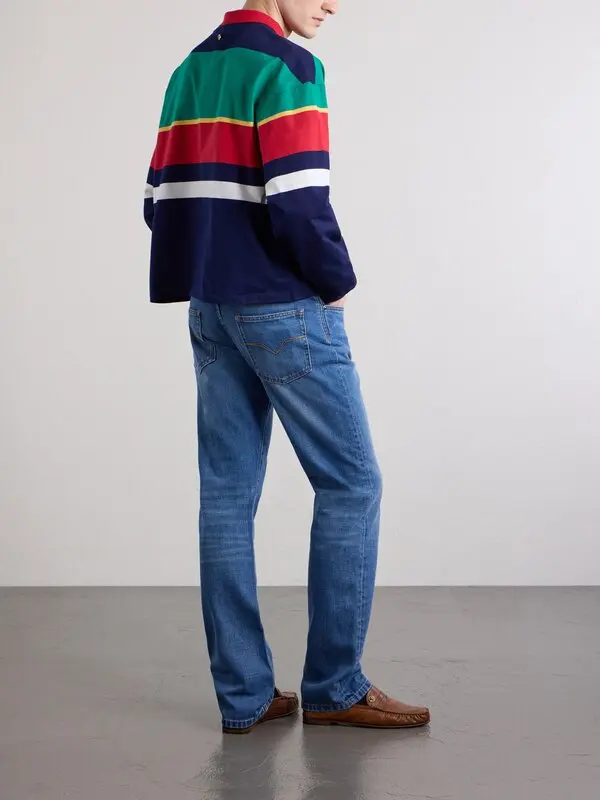Versace Logo-embroidered Striped Cotton-jersey Sweatshirt