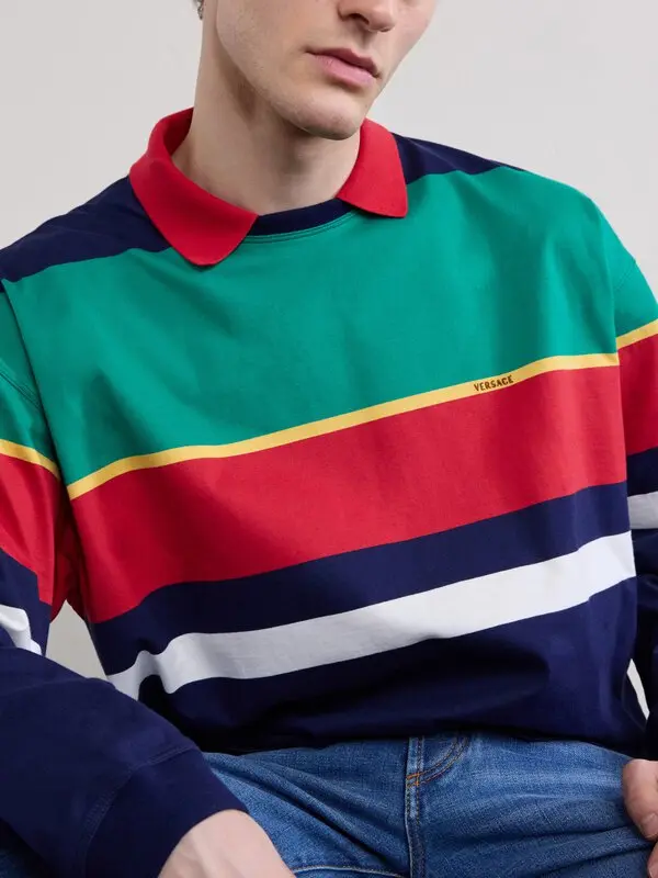 Versace Logo-embroidered Striped Cotton-jersey Sweatshirt