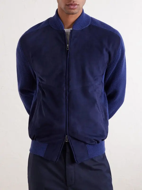 Sease Suede And Ribbed Bomber Jacket