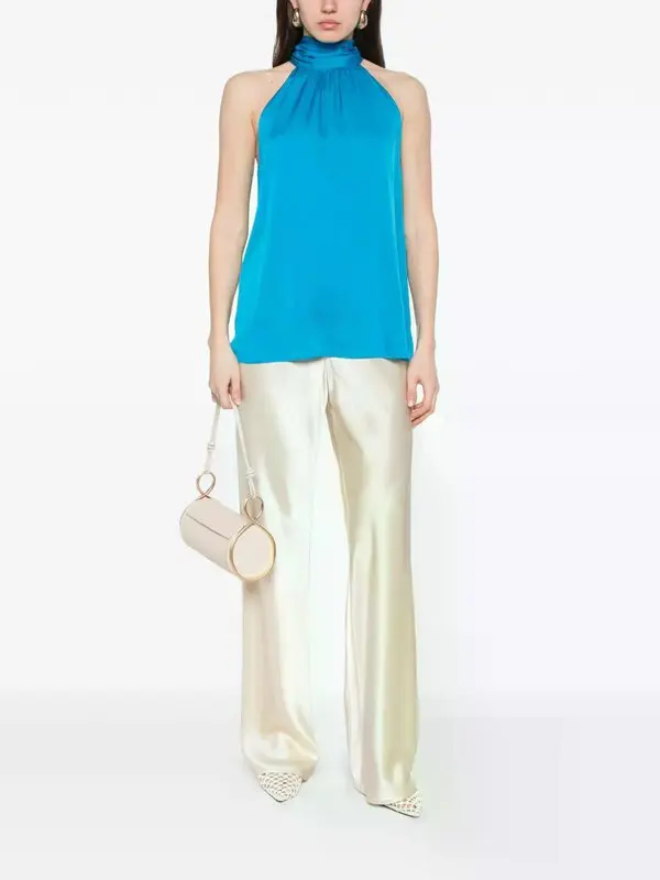 NOUVELLE SILK95FIVE Gathered Halter Top - Blue