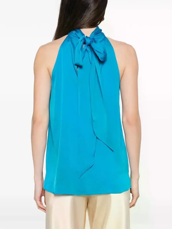 NOUVELLE SILK95FIVE Gathered Halter Top - Blue