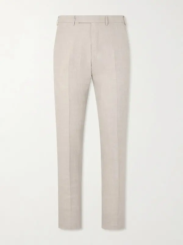 Zegna Slim-fit Tapered Pleated Wool, Linen And Silk-blend Suit Trousers