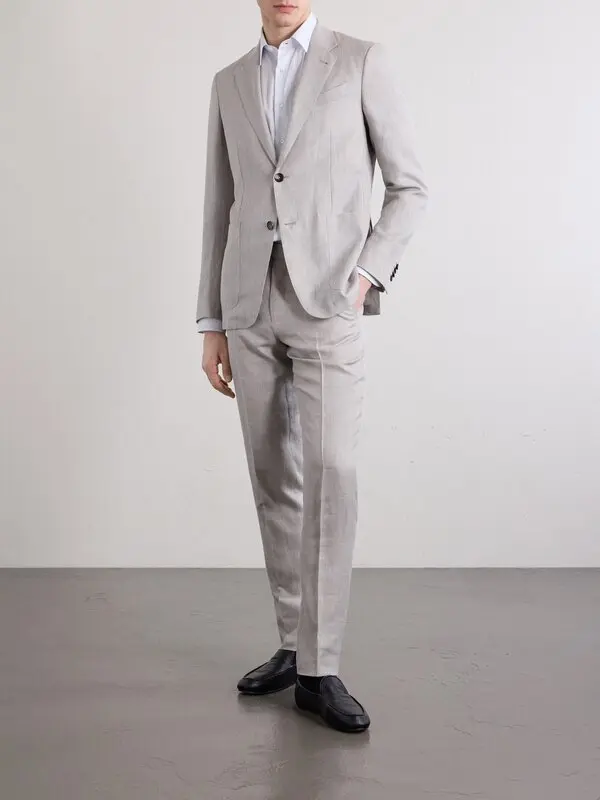 Zegna Slim-fit Tapered Pleated Wool, Linen And Silk-blend Suit Trousers