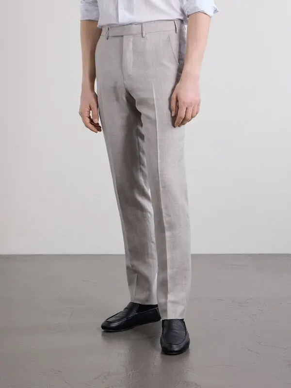 Zegna Slim-fit Tapered Pleated Wool, Linen And Silk-blend Suit Trousers