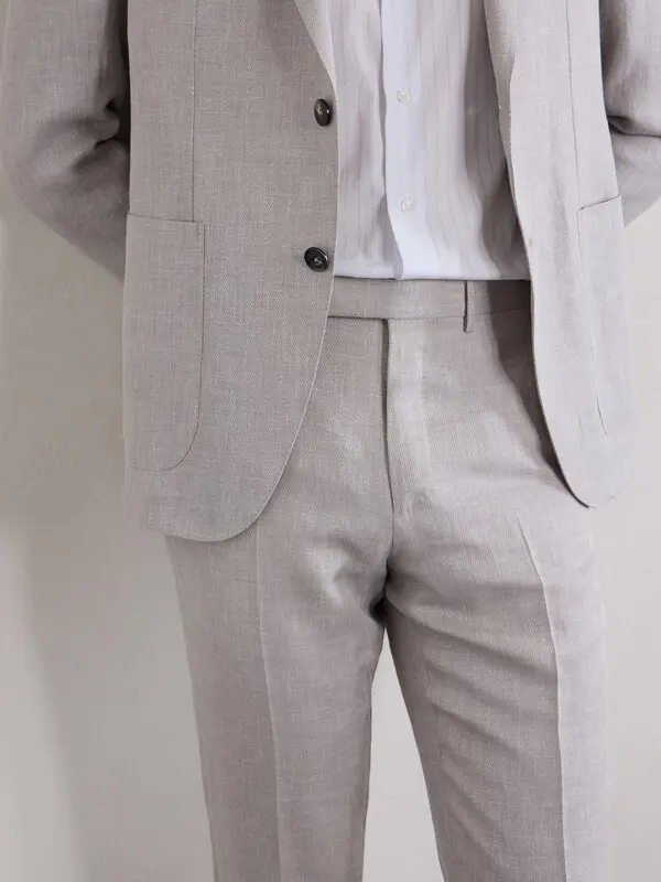 Zegna Slim-fit Tapered Pleated Wool, Linen And Silk-blend Suit Trousers