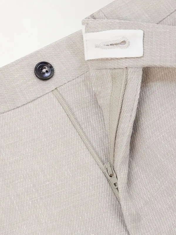 Zegna Slim-fit Tapered Pleated Wool, Linen And Silk-blend Suit Trousers