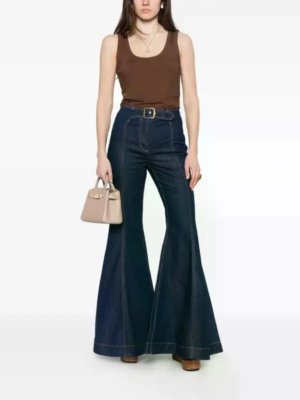 Zimmermann Luna Belted Flare Jeans - Blue