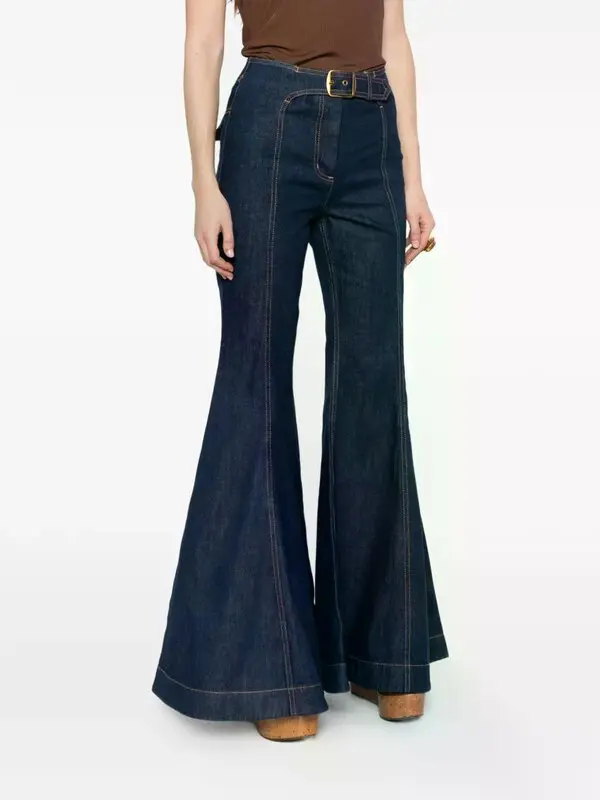Zimmermann Luna Belted Flare Jeans - Blue