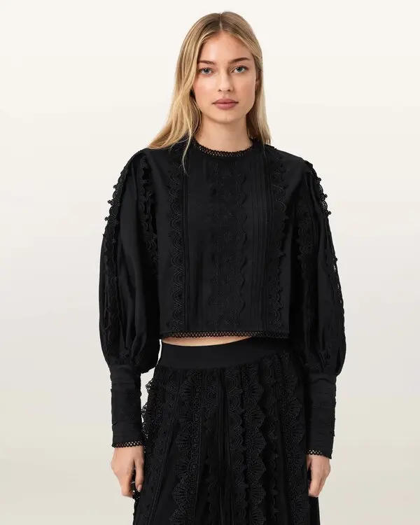 ALLSAINTS Hart Lace Embroidered Top - Black