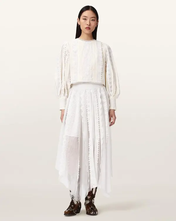ALLSAINTS Hart Lace Embroidered Blouse - White