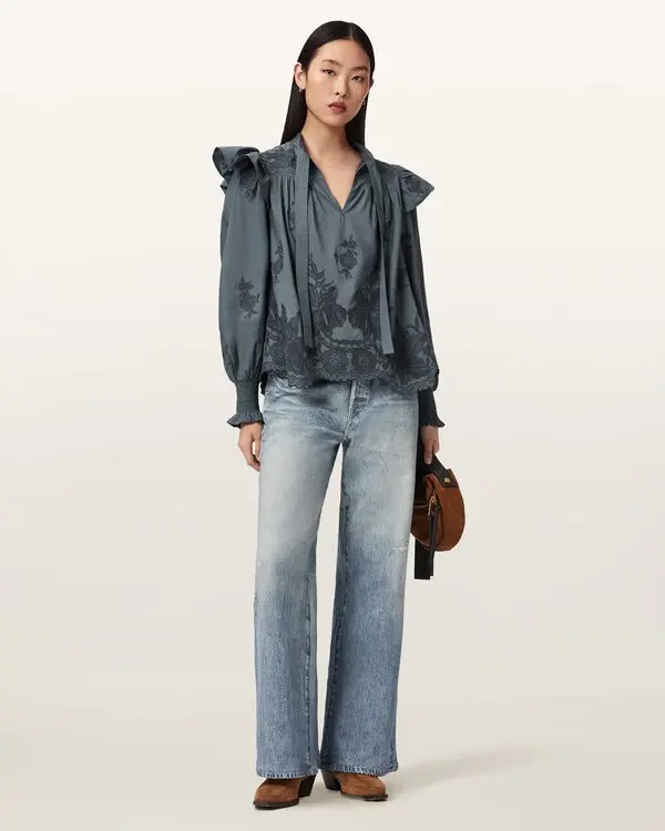 ALLSAINTS Nisa Embroidered Blouse - Blue