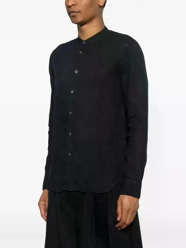 120% Lino Collarless Long-sleeve Shirt - Blue