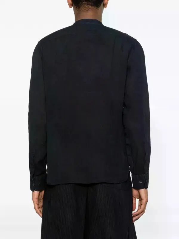 120% Lino Collarless Long-sleeve Shirt - Blue