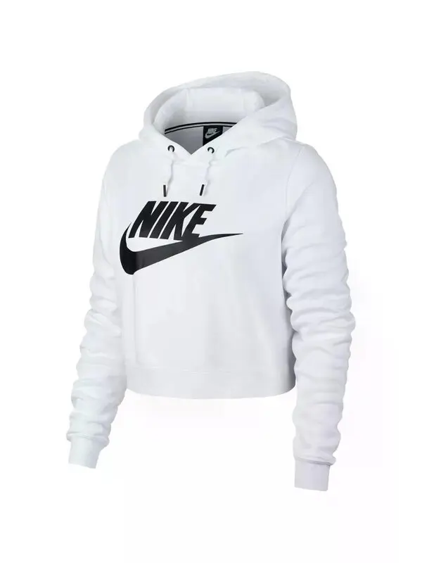 Nike Logo Print Cropped Hoodie - White